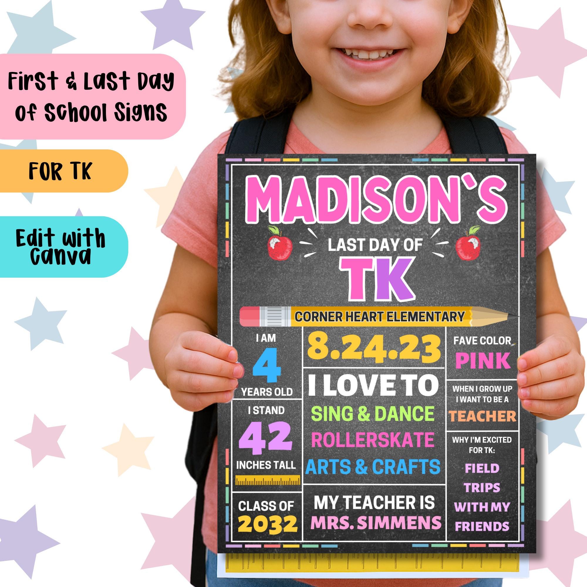 Editable First Day of TK Sign Bundle, Back to School TK Chalkboard ...
