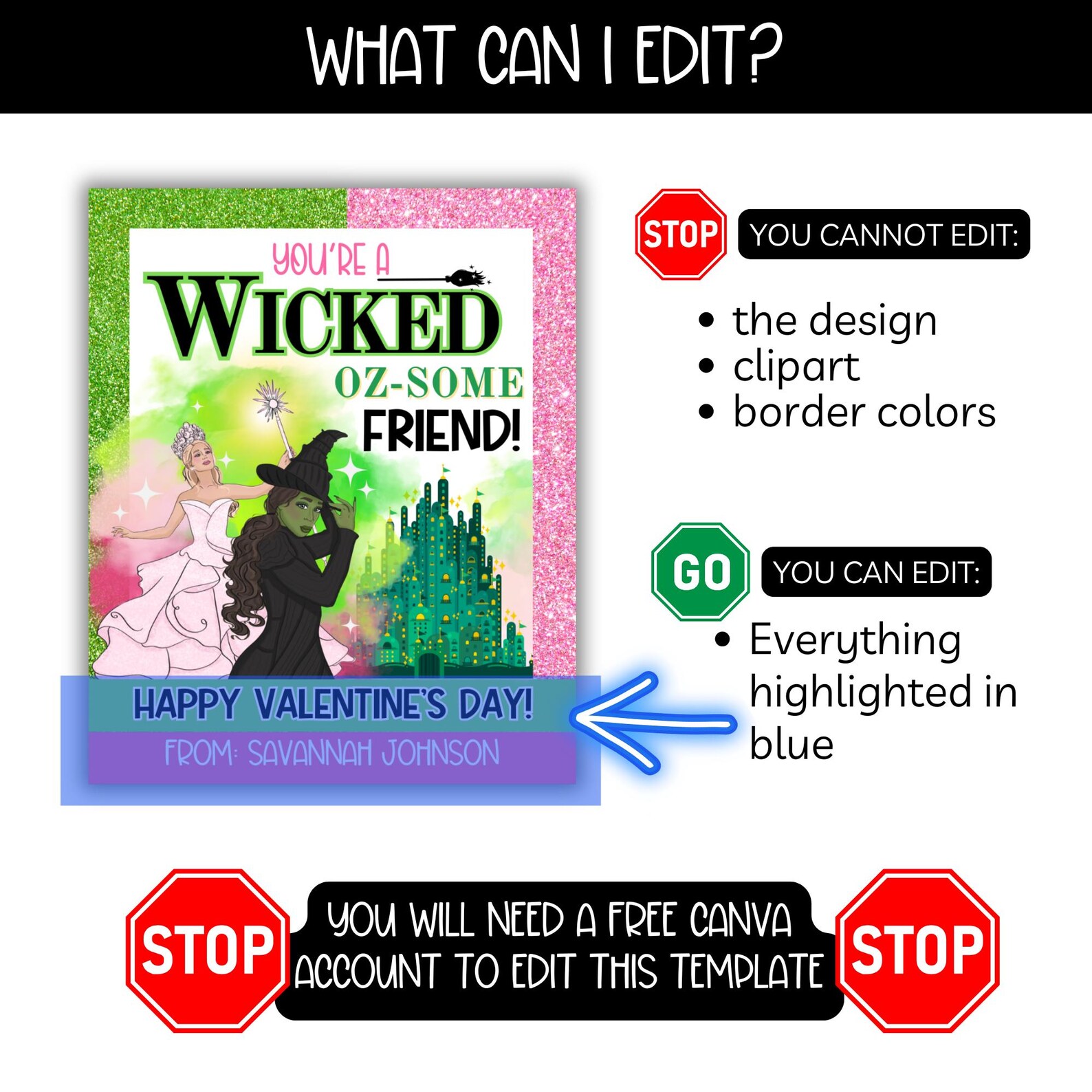 Wicked Valentine's Day Cards Template, Wizard of Oz Valentine Card Tags ...