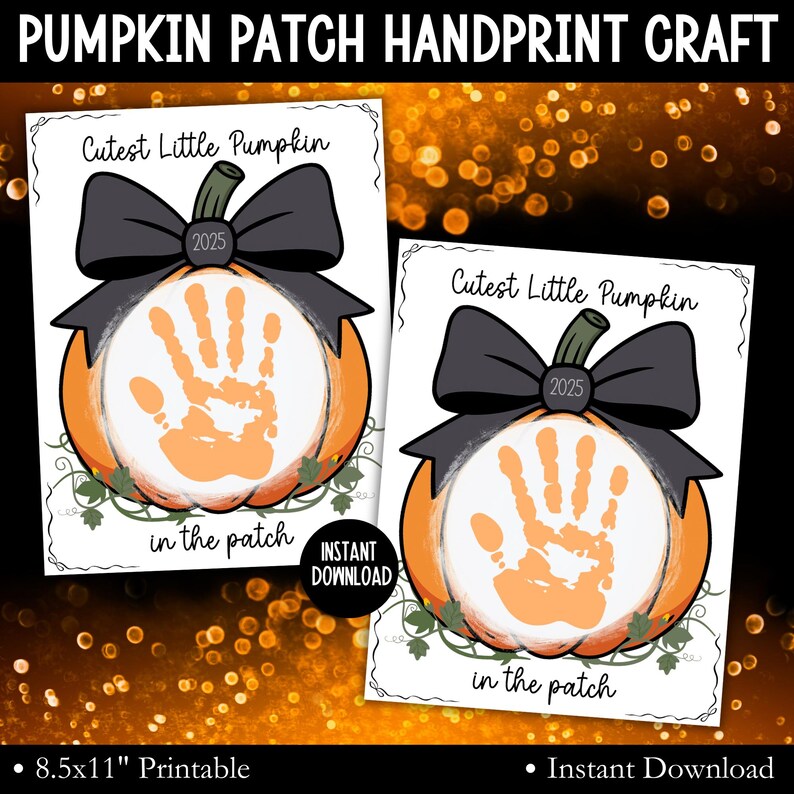 Pumpkin Patch Fall Handprint Craft Printable 2025, Halloween Bow ...