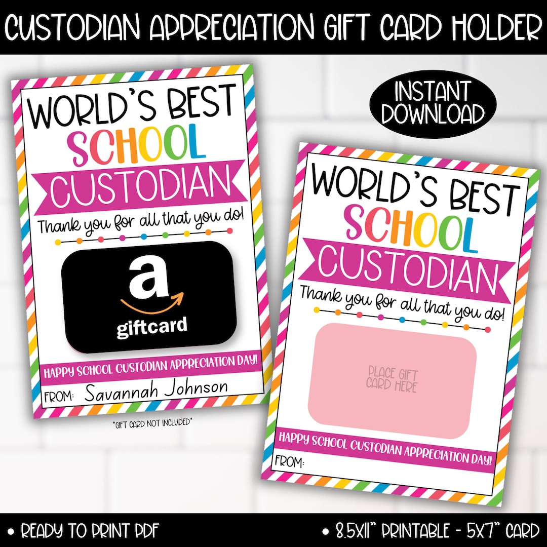 Custodian Appreciation Day Gift Card Holder, World's Best School Custodian Janitor Thank You ...