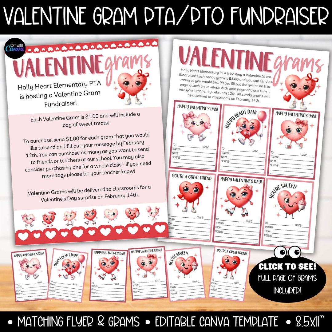 Valentine's Day Candy Gram Pink Red Heart Lollipop Editable Fundraiser ...