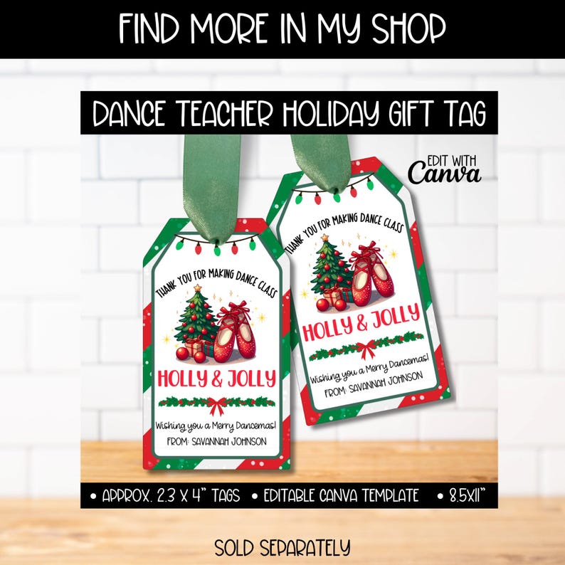Dance Teacher Ballet Christmas Gift Card Holder, Editable Holiday Dance ...