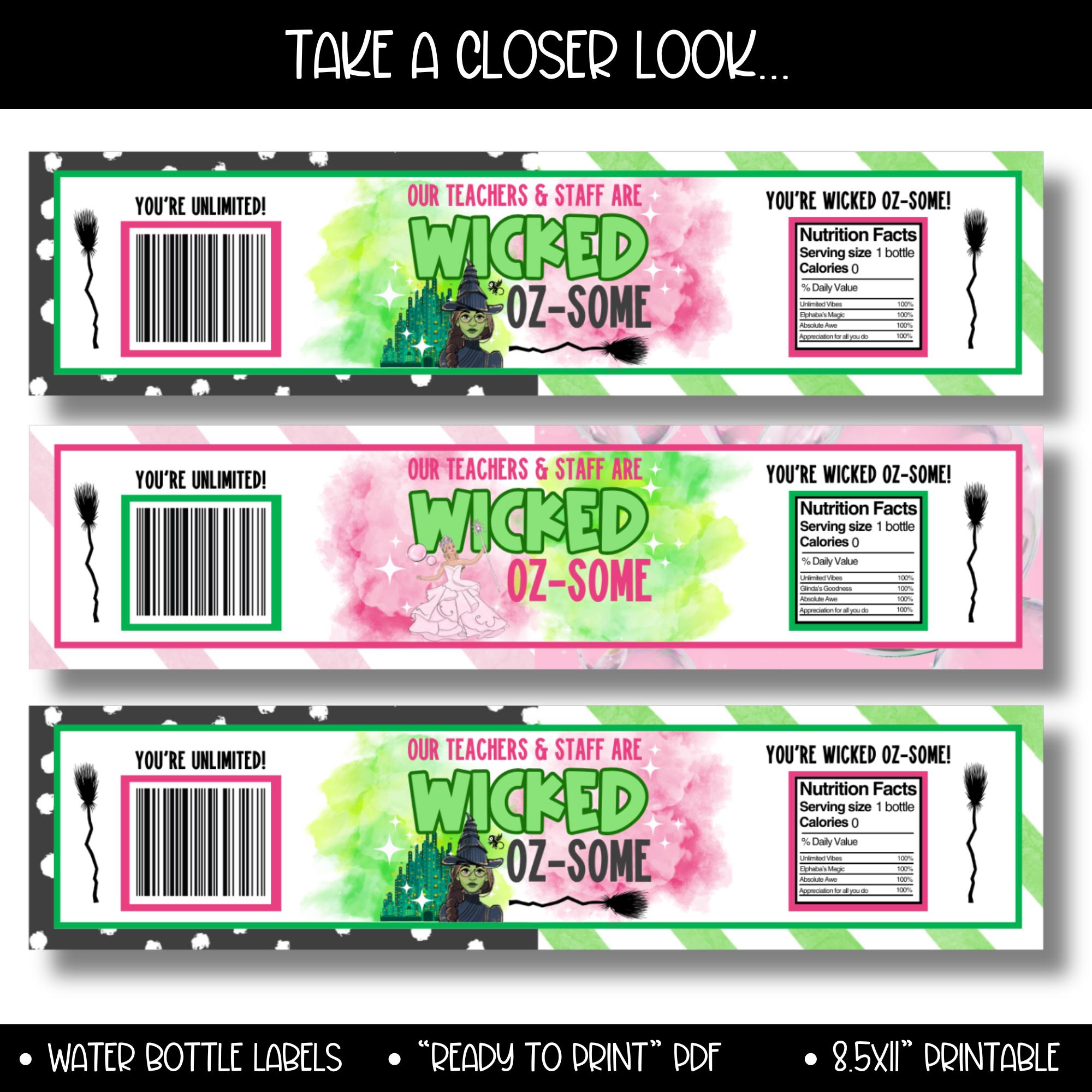 Wicked Teacher Appreciation Week Theme Water Bottle Labels, Wizard of ...