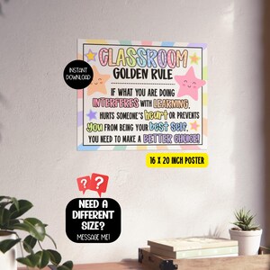 Pastel Rainbow Classroom Golden Rule Poster, Kindergarten Class Rules ...