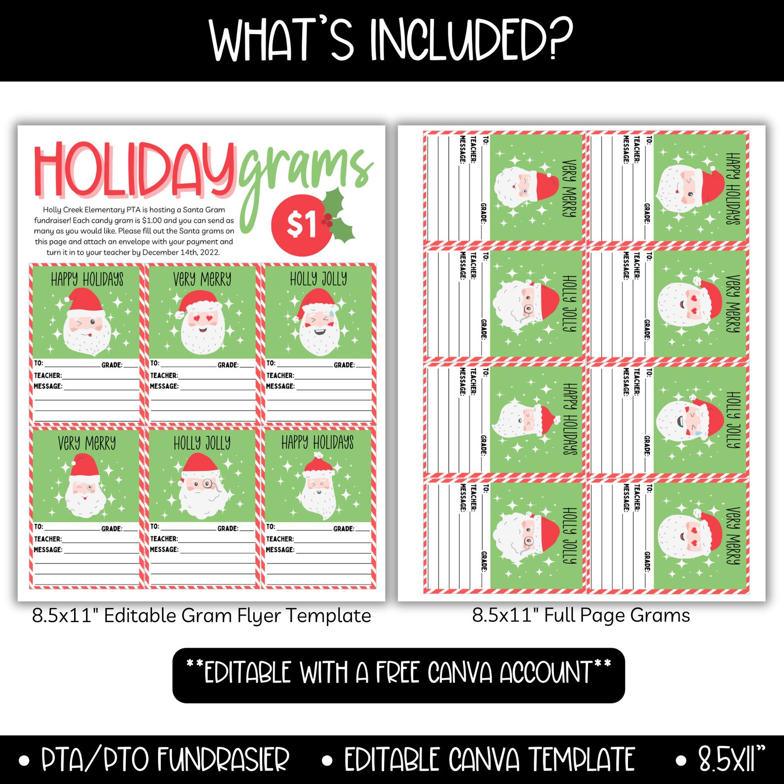 PTA PTO Christmas Holiday Gram Fundraiser Flyer Template, Winter School ...