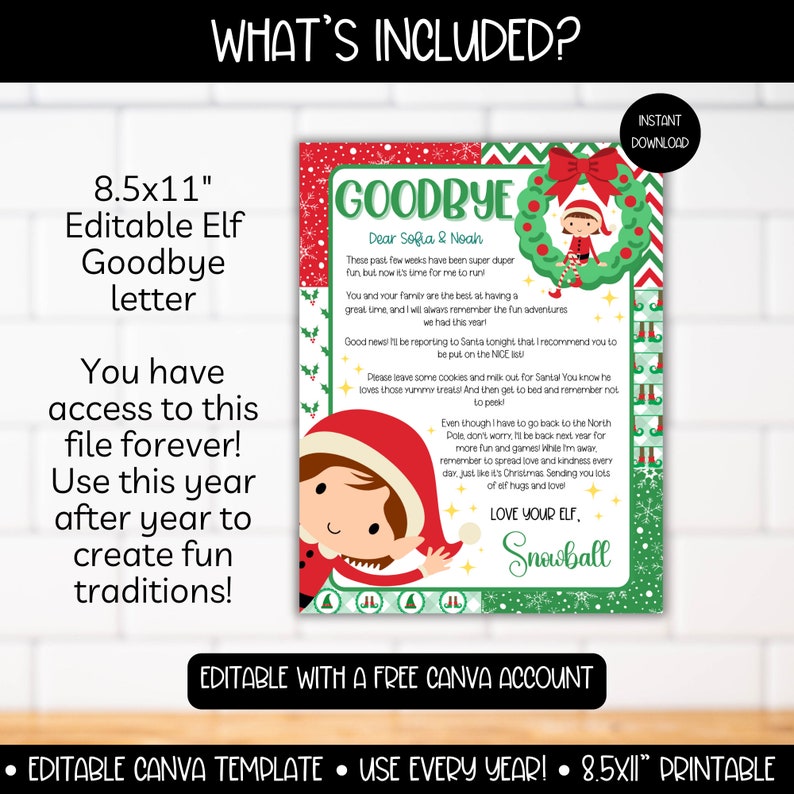 Elf Goodbye Letter, Elf Farewell Letter, Printable Red Green Elf Notes ...