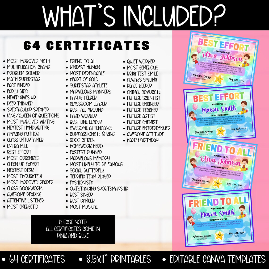 64 Student Award Certificates, Classroom End of Year Certificate ...