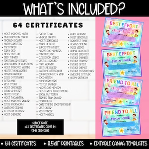 64 Student Award Certificates, Classroom End of Year Certificate ...