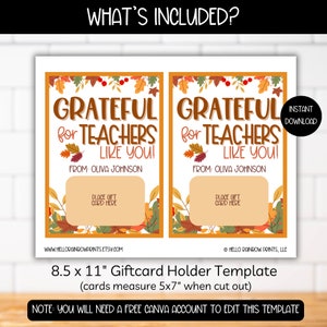 Thanksgiving Teacher Personalized Gift Card Holder, Thanks Giving ...