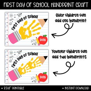 2025 First Day of School Pencil Apple Handprint Printable Craft, 1st ...