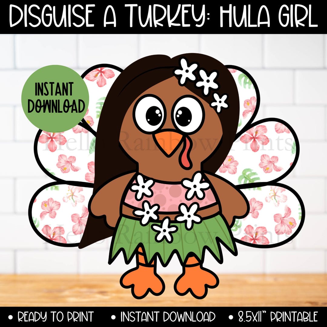 Hawaiian Hula Girl Dancer Turkey Disguise Printable Craft, Hawaii Luau ...