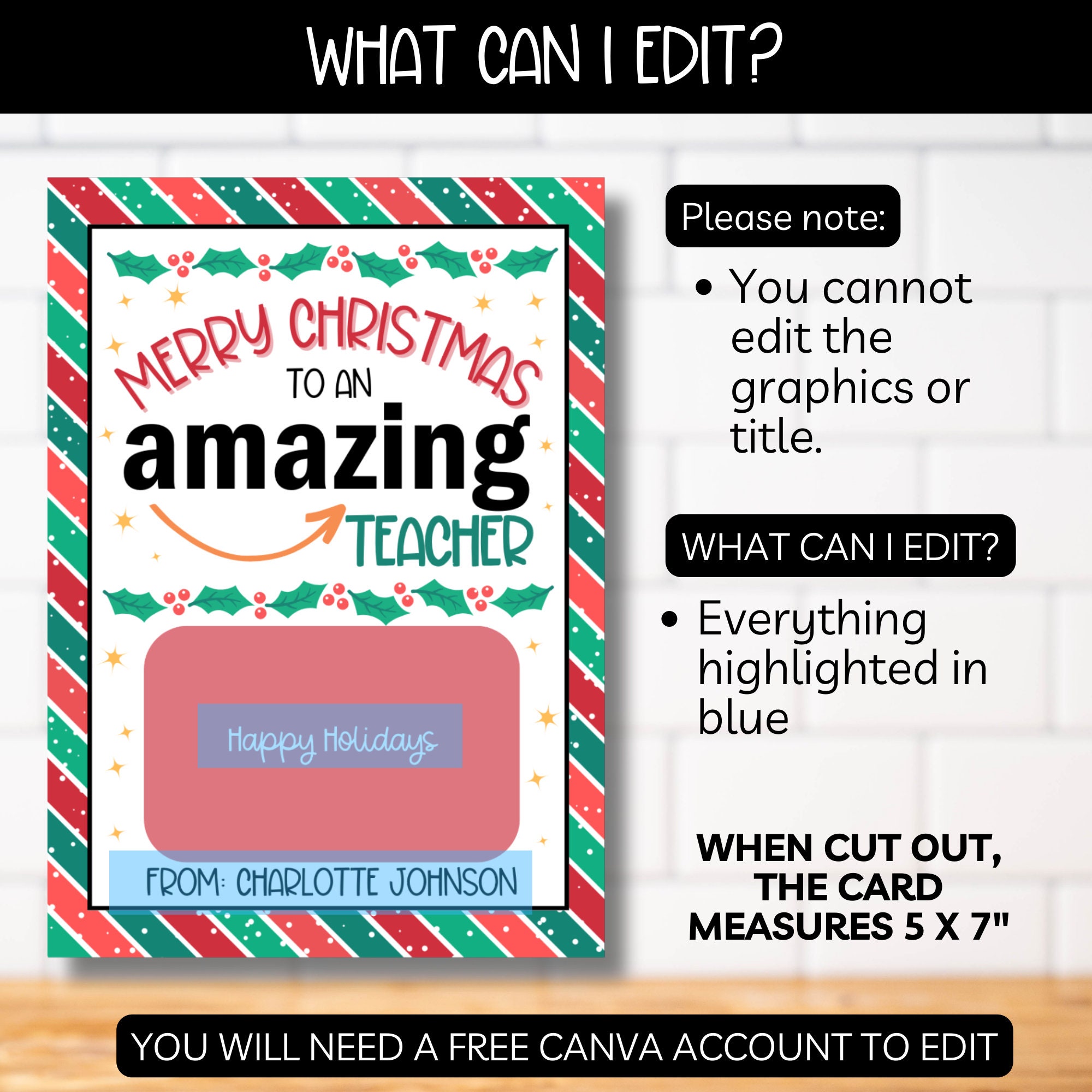 Festive Christmas Teacher Gift Card Holder, Last Minute Holiday Teacher ...