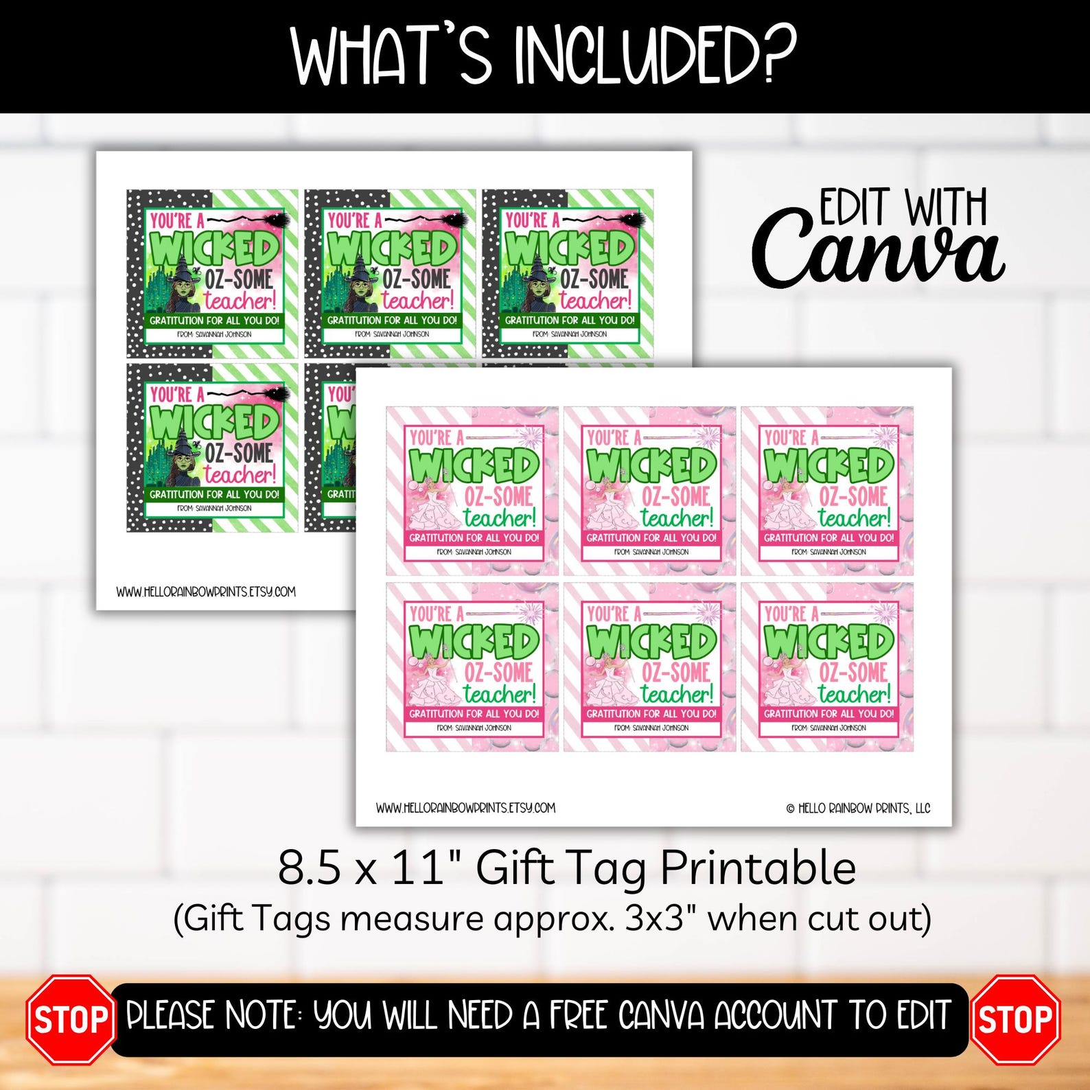 Wicked Teacher Appreciation Week Theme Gift Tags Canva Template, Oz ...