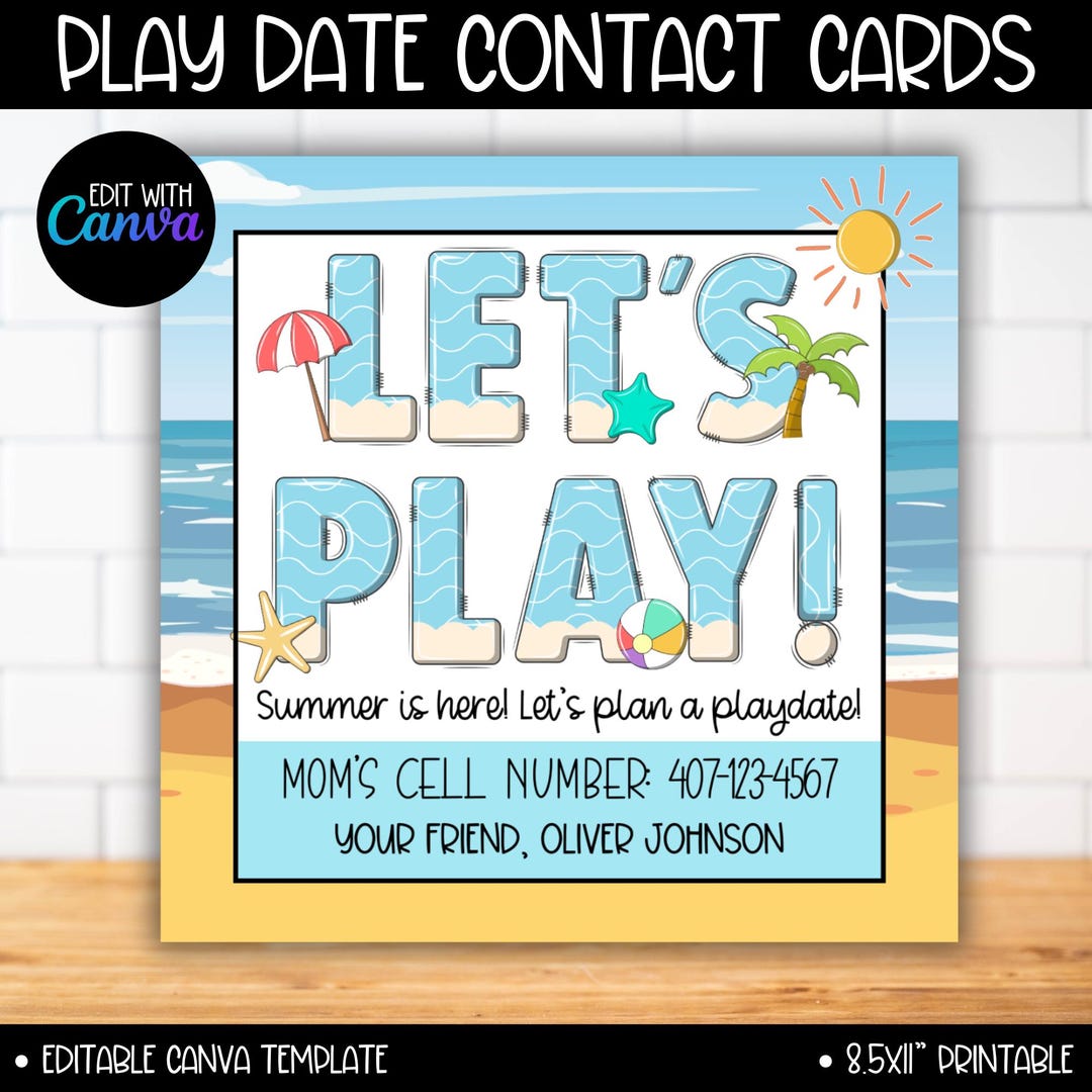 Summer Kids Playdate Connect Contact Me Cards Template, Keep in Touch ...