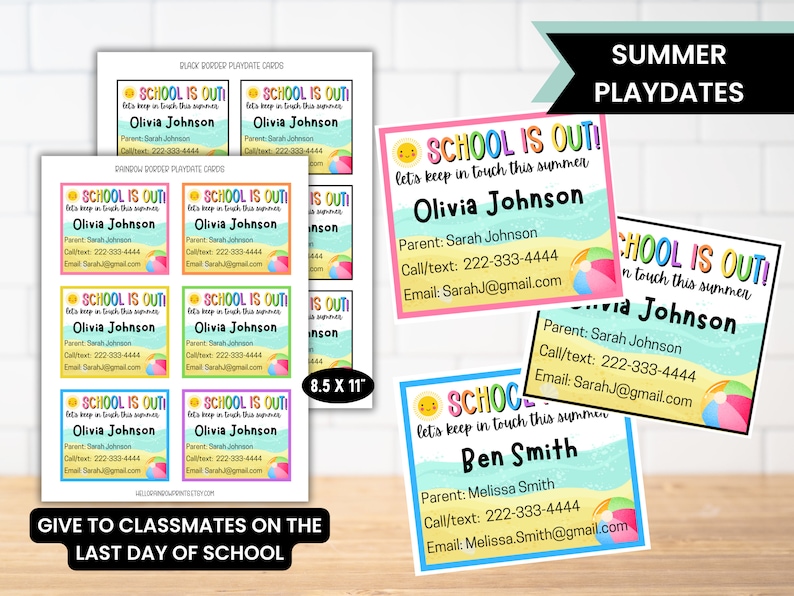 Editable Playdate Calling Card for Kid Printable Summer Play - Etsy