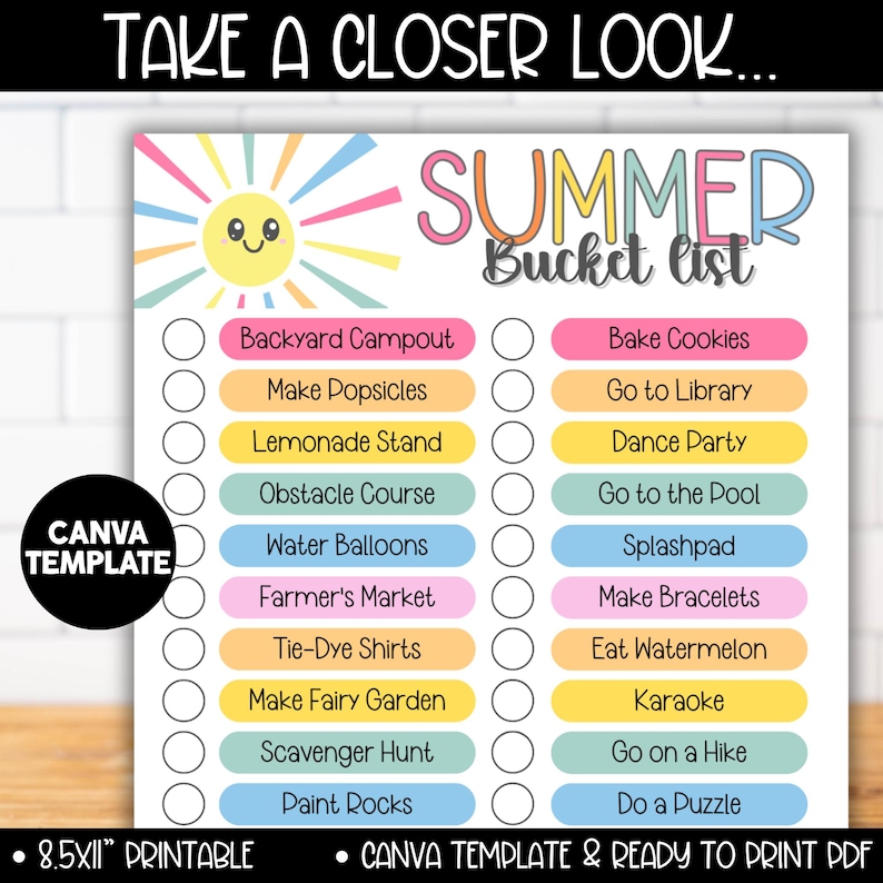 Editable Summer Bucket List for Kids, Summer Family Bucketlist Planner ...