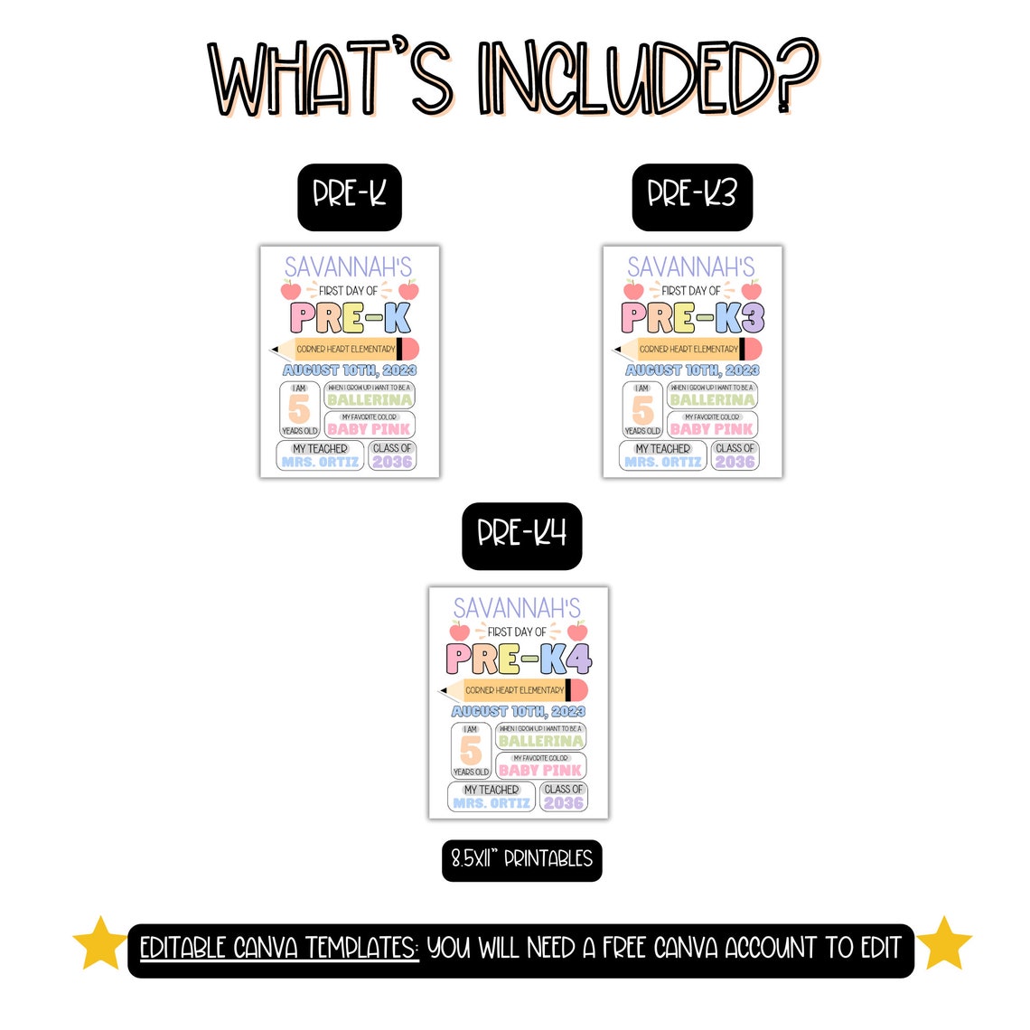 First Day of Pre-k Sign Printable, First Day of Pre-k3 Pre-k4 School ...