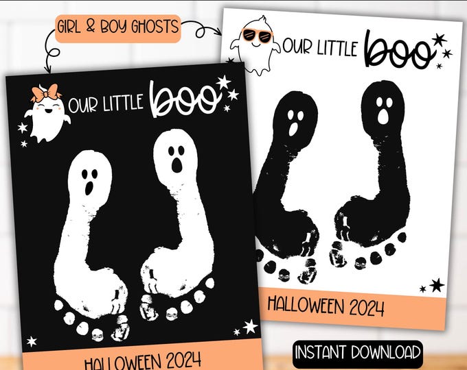 2024 Halloween Pumpkin Hand Print Footprint Toddler Baby Printable Art ...