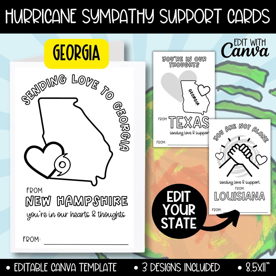 Editable Hurricane Helene Georgia Sympathy Support Kids Coloring Card ...