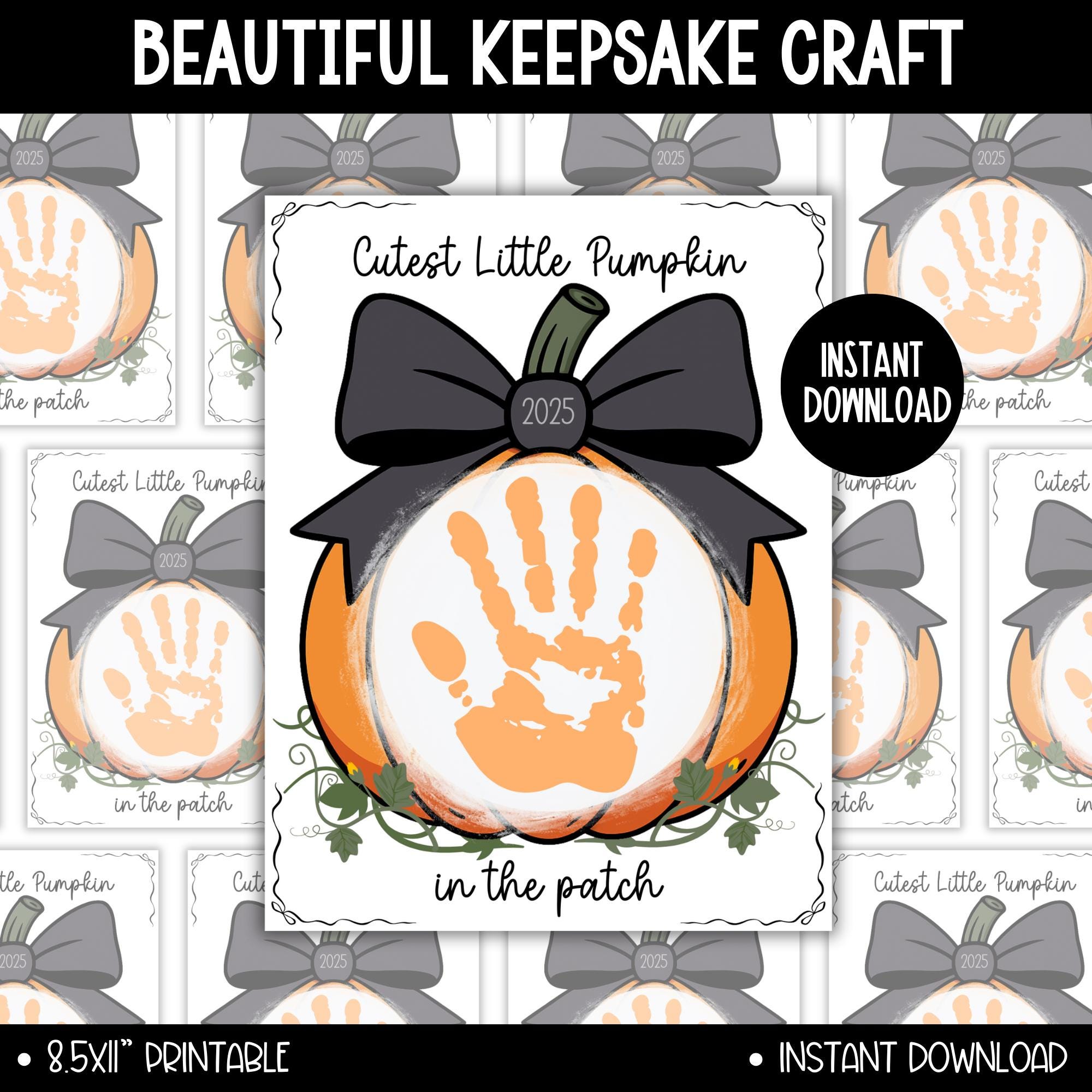 Pumpkin Patch Fall Handprint Craft Printable 2025, Halloween Bow ...