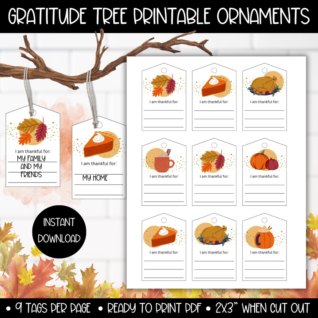 Thanksgiving Gratitude Tree Tag Ornaments Printables, Thanksgiving ...