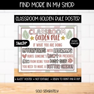 Classroom Golden Rule Behavior SEL Poster Sign Download, Aesthetic ...