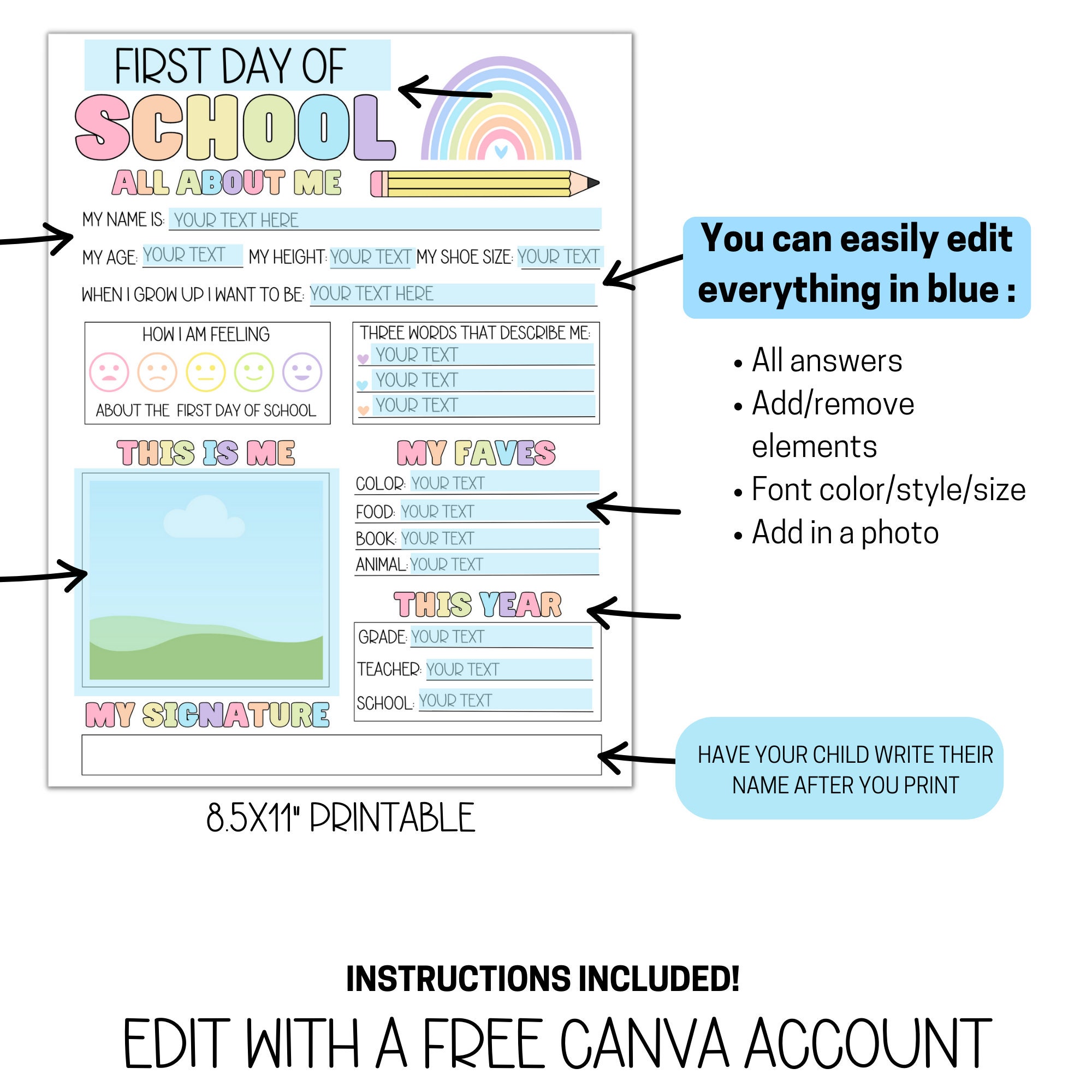First Day of School Interview PDF | Editable Back to School Printable ...