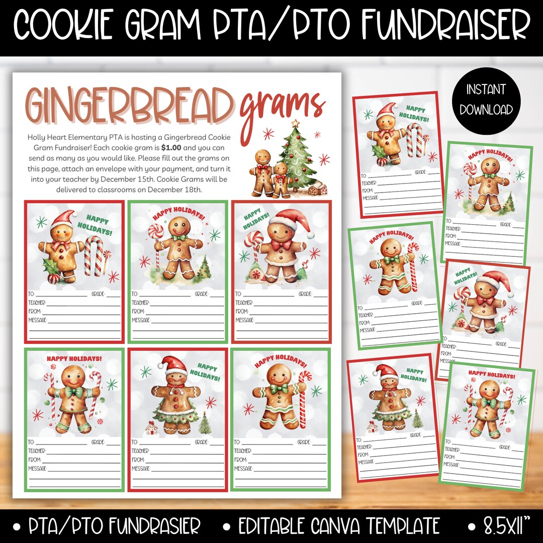 PTA PTO Gingerbread Cookie Grams Flyer Template, Christmas Holiday ...