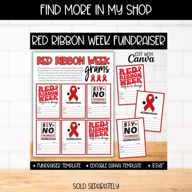 Editable Red Ribbon Week Flyer Canva Template, Red Ribbon Anti-drug ...