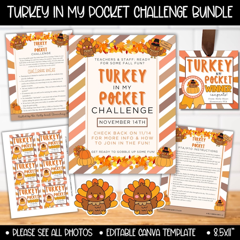 Thanksgiving Turkey Office Work Pocket Game Printable, Fall Team ...