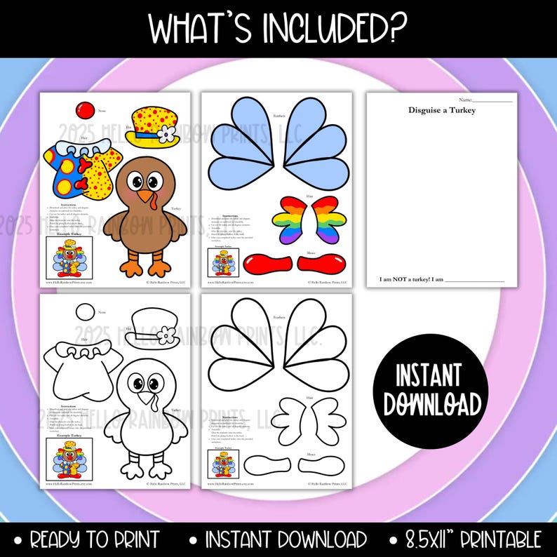 Thanksgiving Disguise the Turkey Clown Printable Craft Kit, NOT a ...