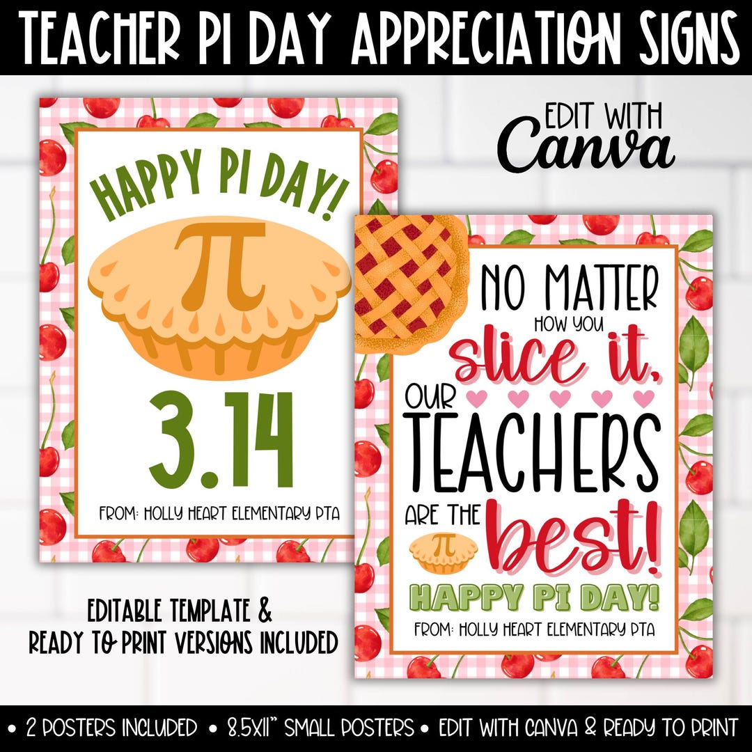 Editable Pi Day 3.14 Teacher Appreciation Printable Sign Posters ...