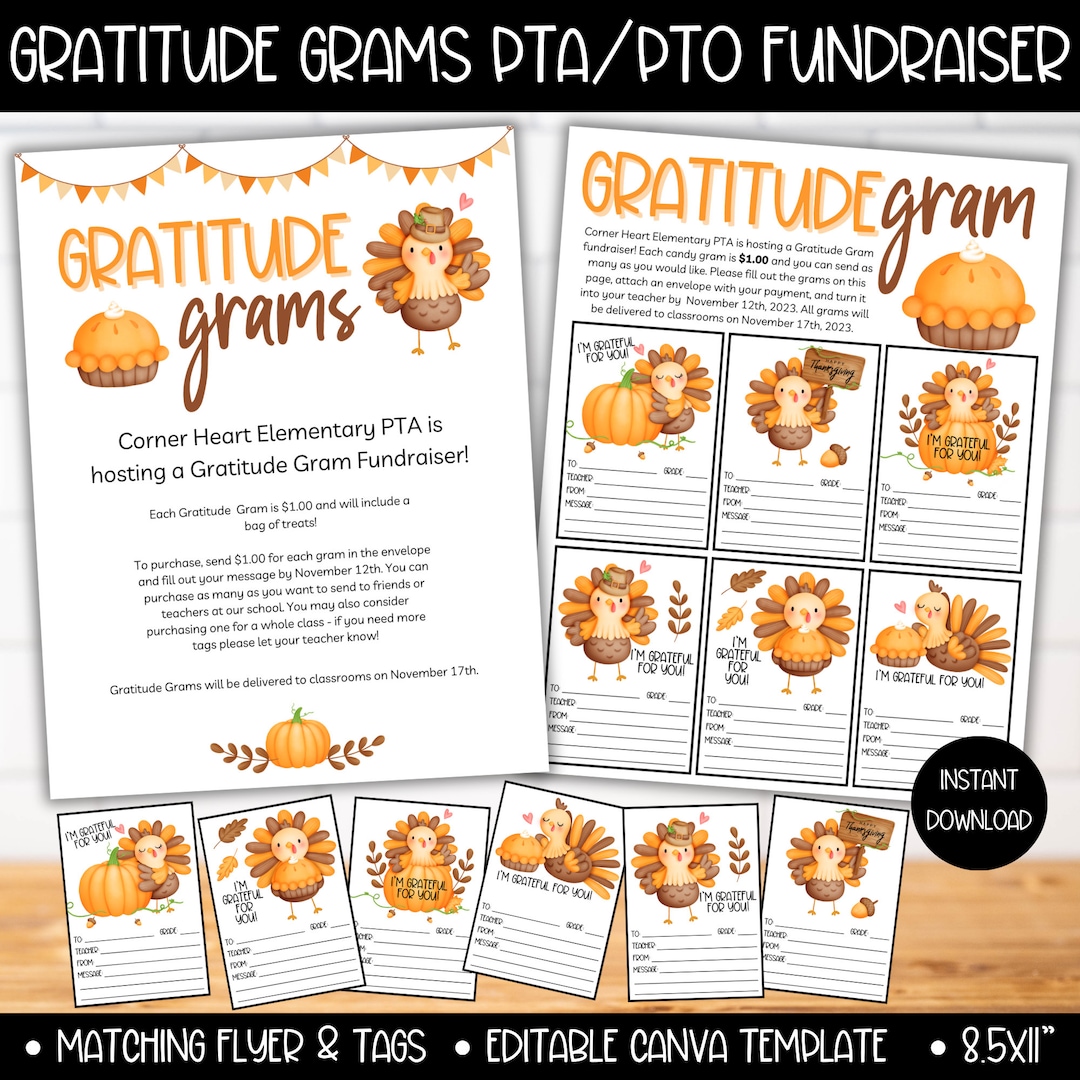 PTA PTO Gratitude Gram Fundraiser Flyer Template, School Fundraiser ...