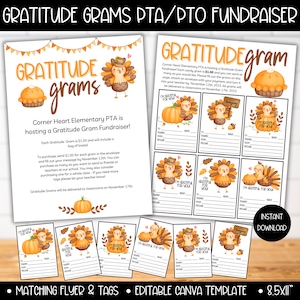 PTA PTO Gratitude Gram Fundraiser Flyer Template, School Fundraiser ...