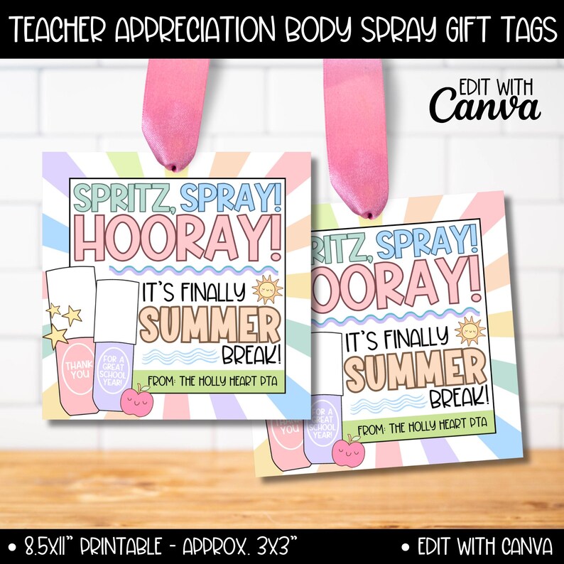 Teacher Staff Appreciation Scent Body Spray Purfume Gift Tag, Spritz ...