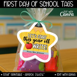 Back to School Pencil Star Treat Tag, Editable Meet the Teacher Class ...