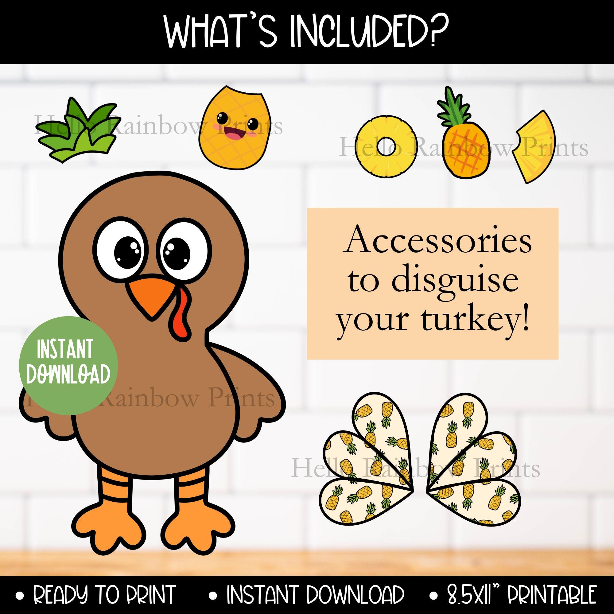 Pineapple Turkey Disguise Printable Craft Kit, Pine Apple Fruit ...