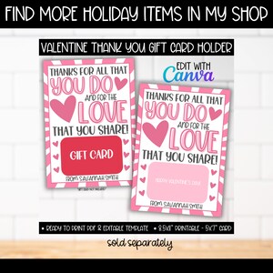 Thank You Valentine's Day Gift Tag Boss Nurse Teacher Coworker PTA Card ...