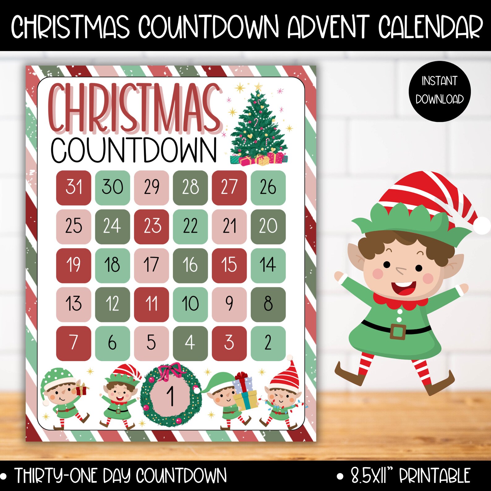 Christmas Countdown Advent Calendar Printable Page, Classroom ...