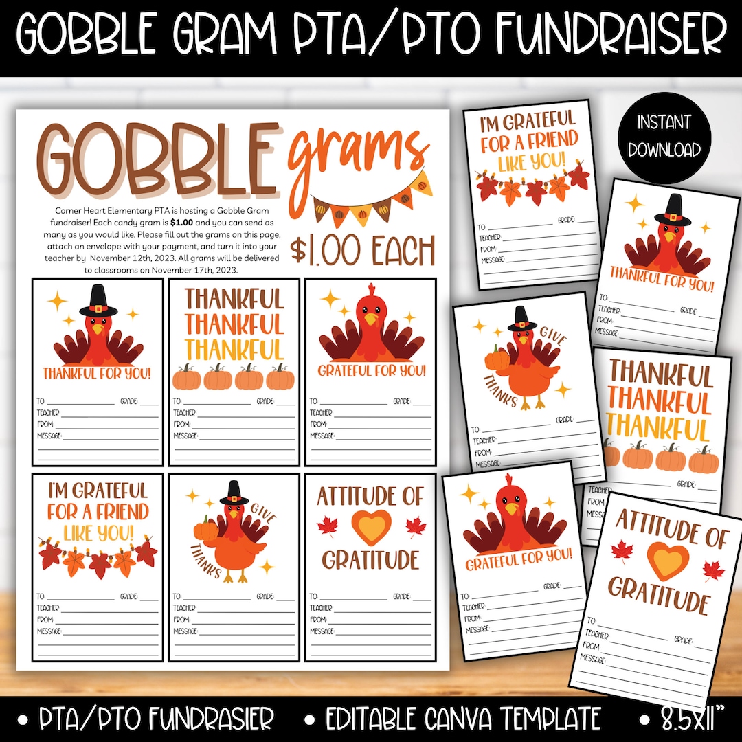 PTA PTO Gobble Gram Fundraiser Flyer Template, Autumn School Fundraiser ...
