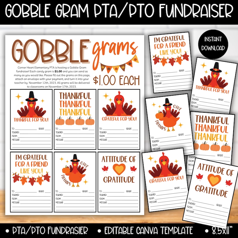 PTA PTO Gobble Gram Fundraiser Flyer Template, Autumn School Fundraiser ...