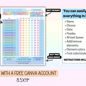 Editable Allowance Tracker Chart, Kids Budgeting Money Saving Worksheet ...
