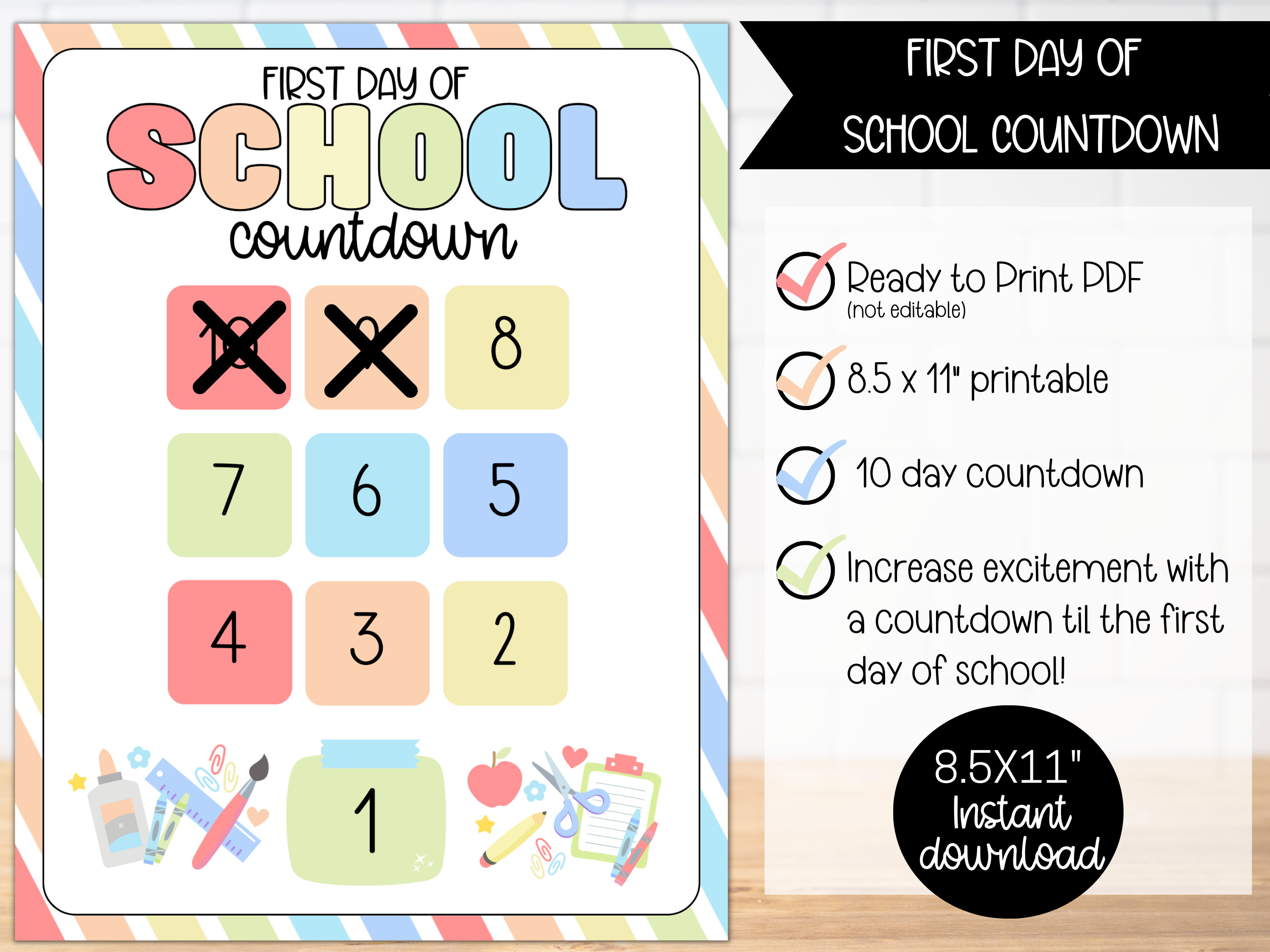 First Day of School Countdown for Kids Printable PDF - Etsy