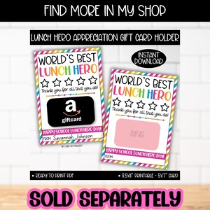 School Lunch Hero Appreciation Day Gift Card Holder, School Lunch Lady ...