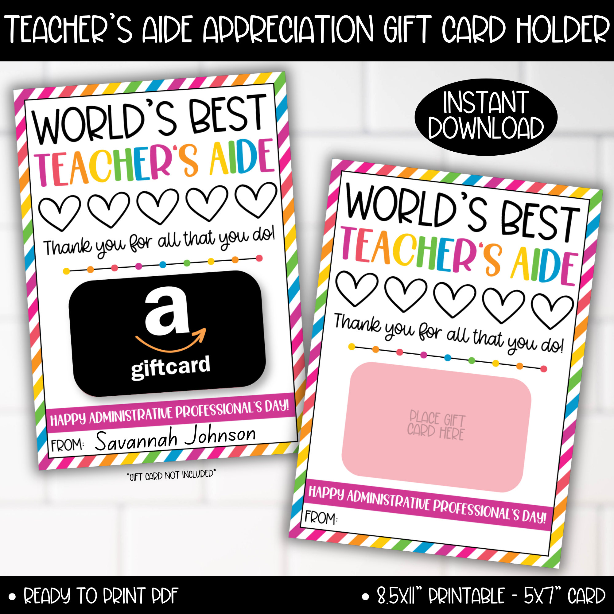 Teacher Aide Appreciation Day Gift Card Holder, Teacher's Aide Gifts ...