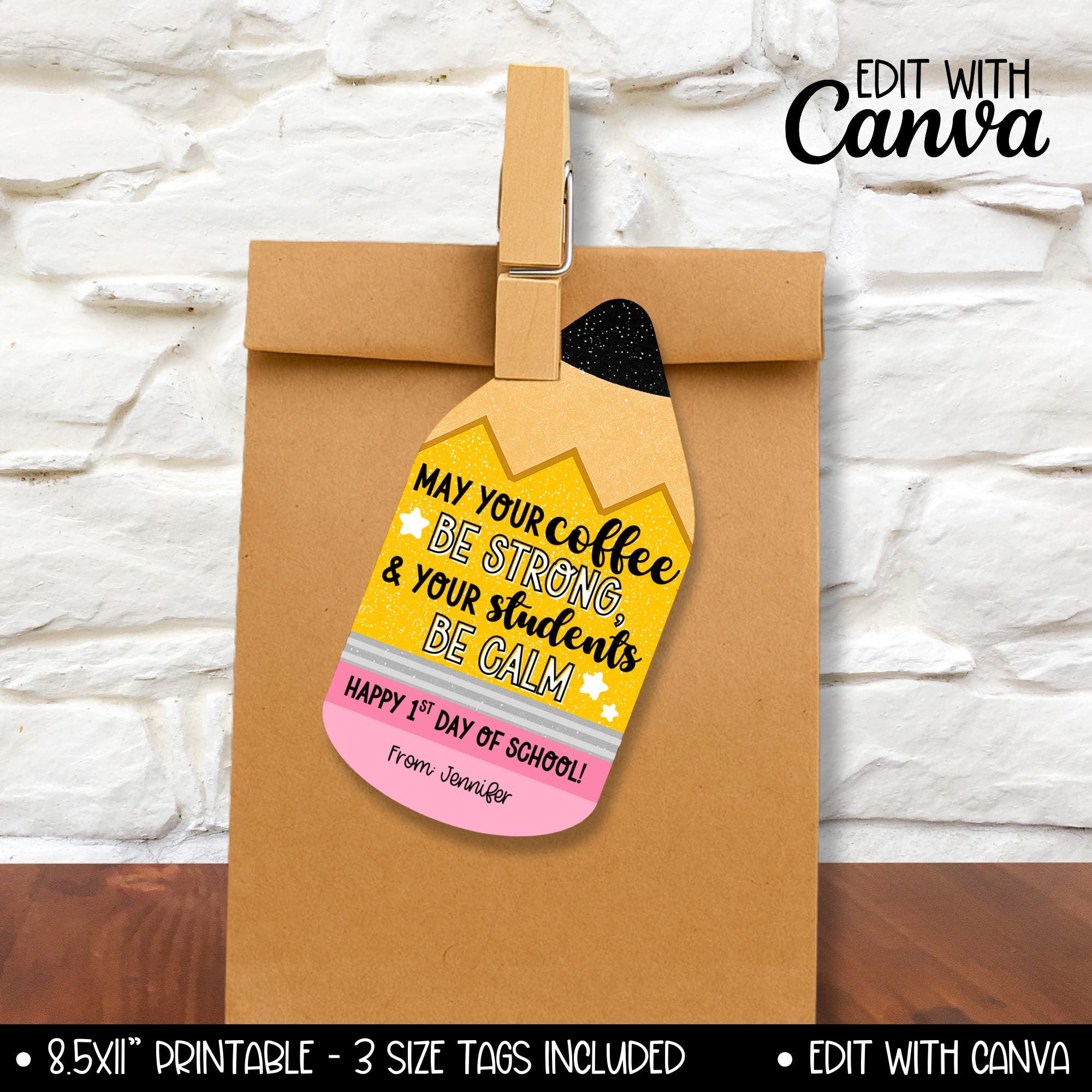 Back to School Teacher Coffee Pencil Gift Tag, 1st Day Welcome Back ...