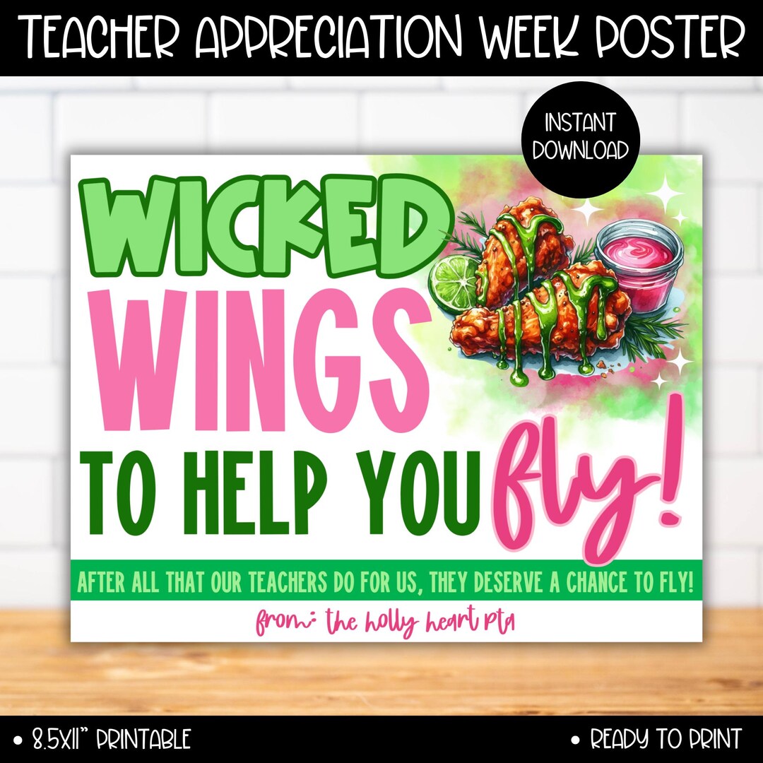 Wicked Teacher Staff Appreciation Week Chicken Wing Bar Sign, Wizard of ...