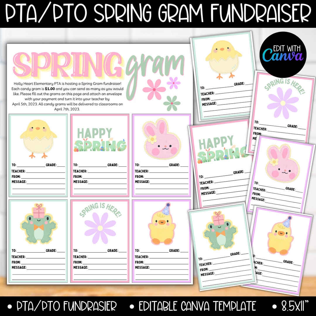 PTA PTO Spring Candy Grams Template Fundraiser, Bunny Grams, Easter ...