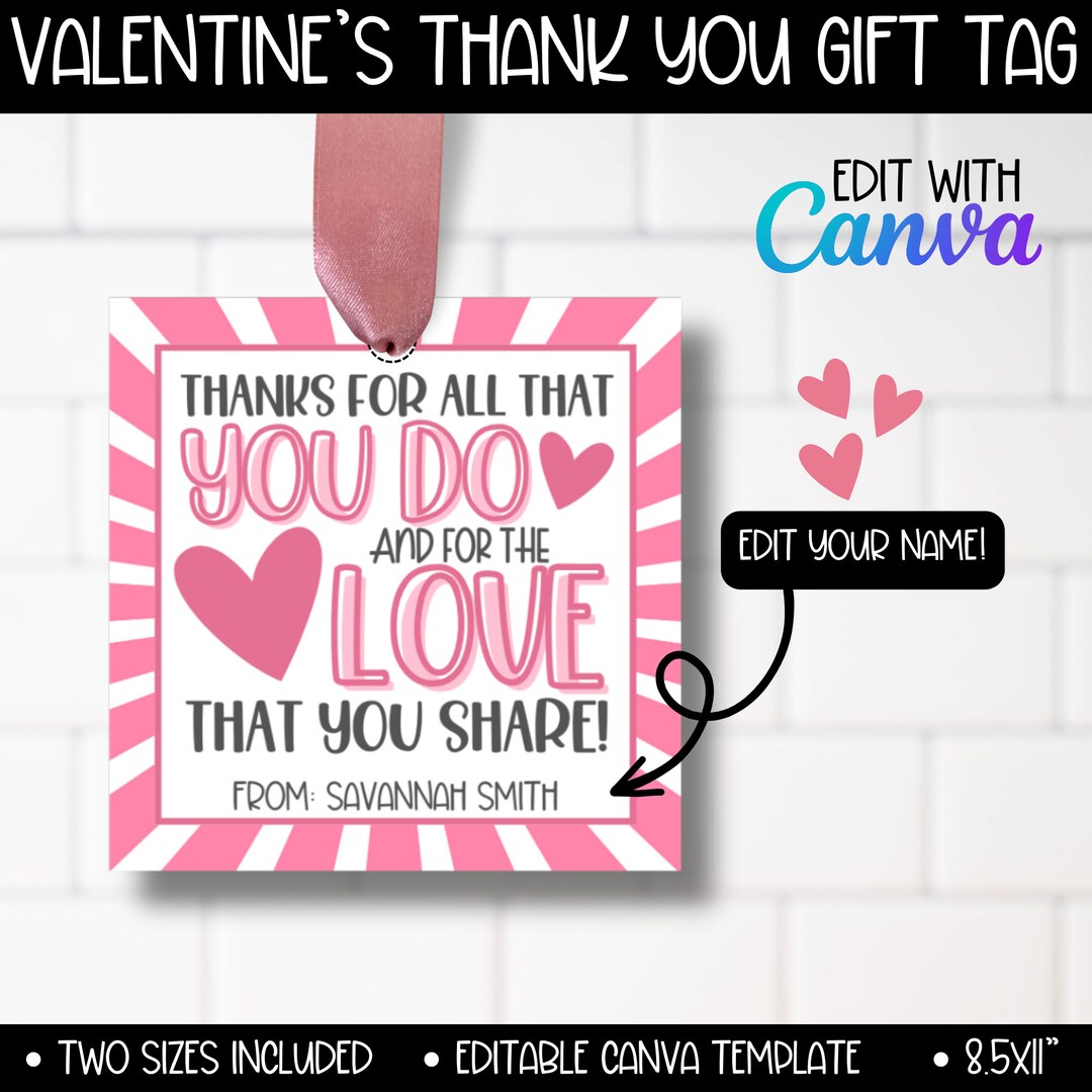 Thank You Valentine's Day Gift Tag Boss Nurse Teacher Coworker PTA Card ...