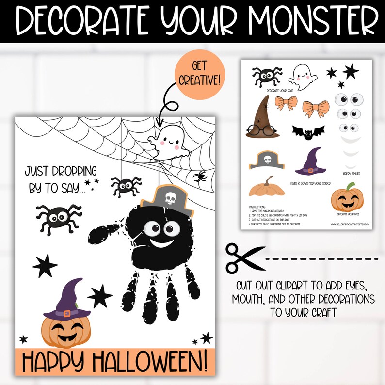 Halloween Spider Pumpkin Handprint Craft, Autumn Craft Kit for Kids ...
